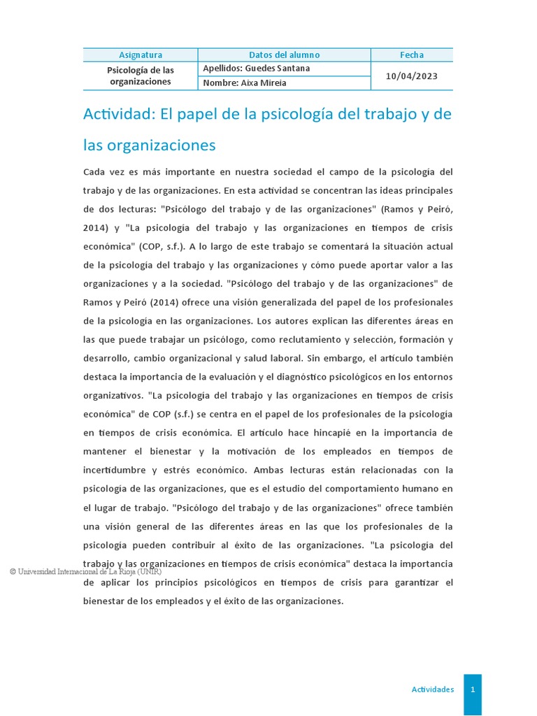 Psicología de Las Organizaciones. | PDF