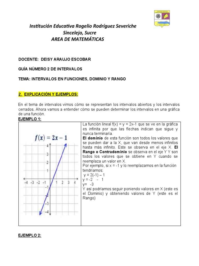 Guía Intervalos en Funciones, Dominio y Rango | PDF | Intervalo (Matemáticas) | Función ...