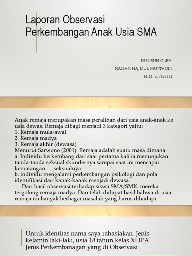 Laporan Observasi Perkembangan Anak Usia SMA | PDF