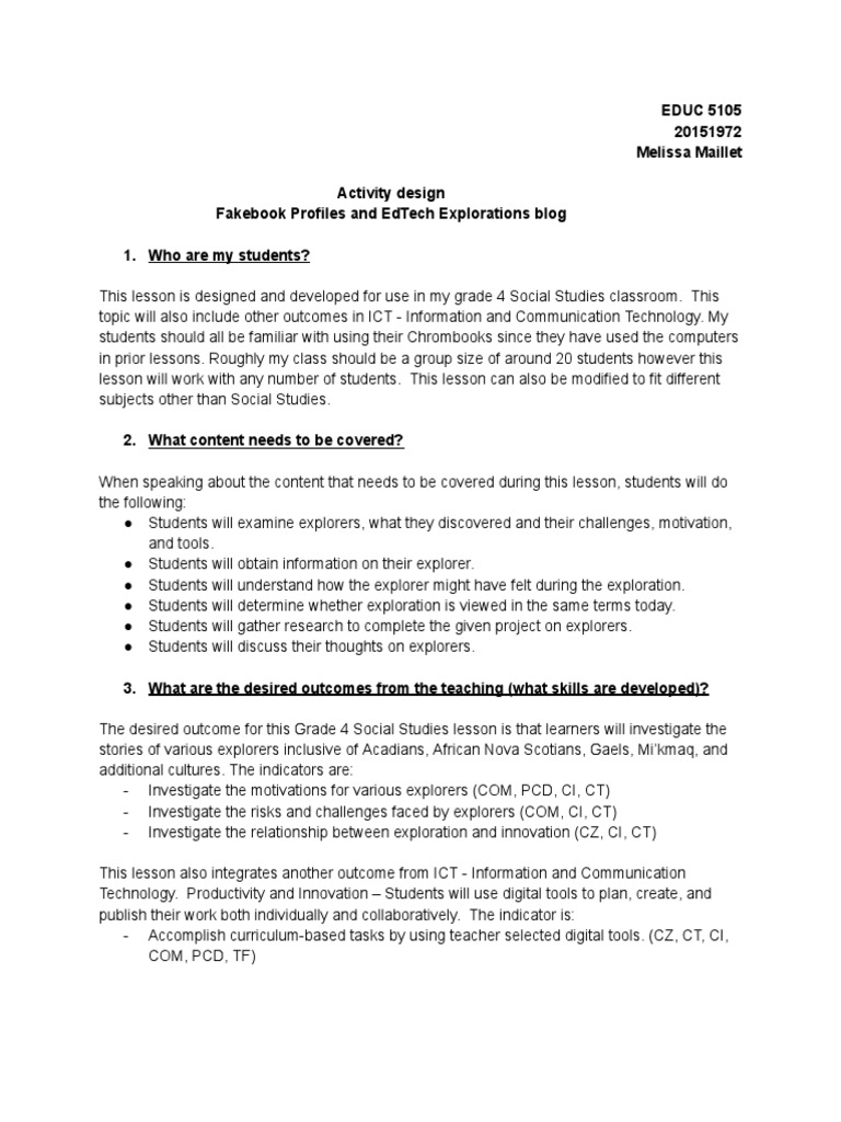 Activity Design - Final | PDF | Educational Technology | Behavior ...