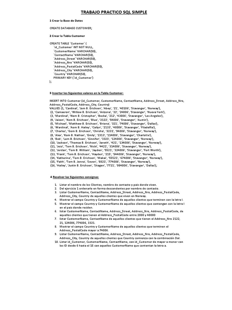 Ejercicios SQL - Simple - Practica | PDF | SQL | Datos
