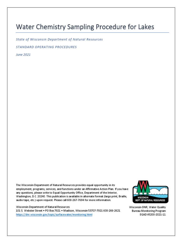 Water Chemistry Sampling Procedure For Lakes | Download Free PDF ...