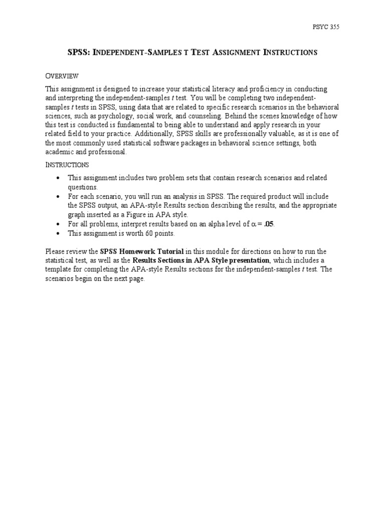 Spss Homework Independent Samples T Test Assignment Completed Pdf