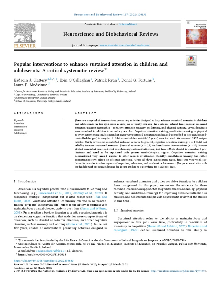 Popular Interventions To Enhance Sustained Attention in Children and ...