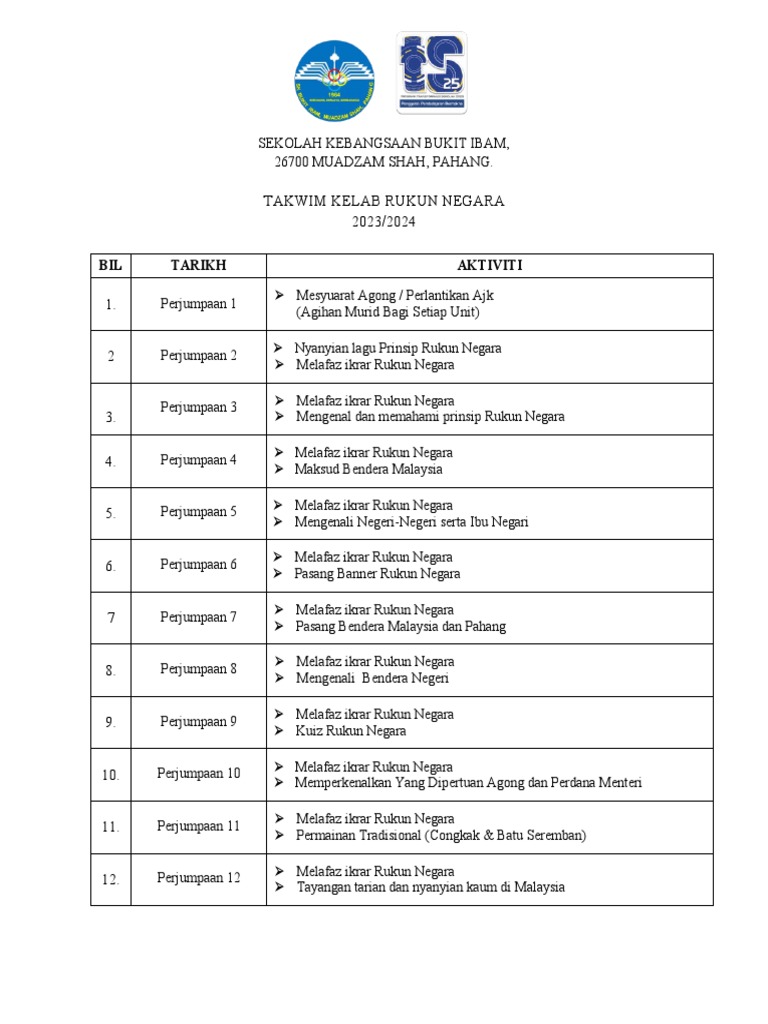 Takwim Kelab Rukun Negara 2023-2024 | PDF