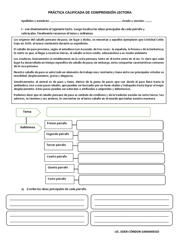 Ficha Comprension Lectora | PDF