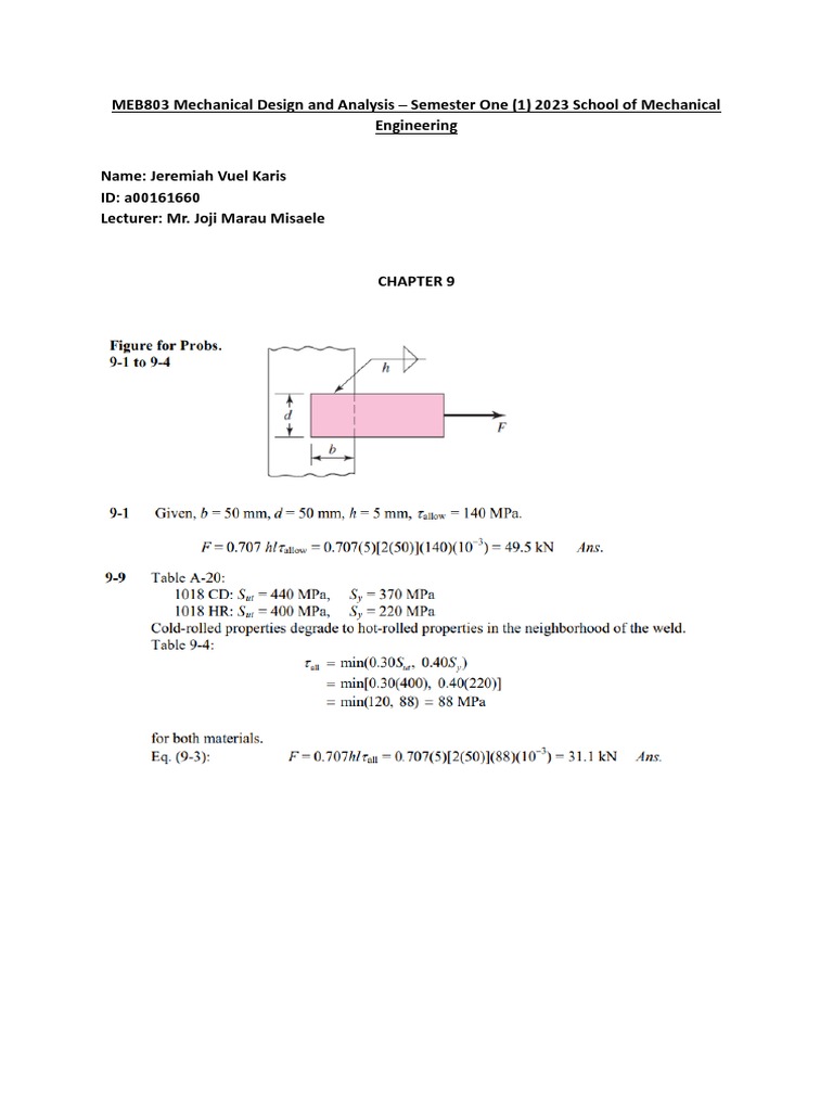 MEB803 CHPT 9 Assignment | PDF