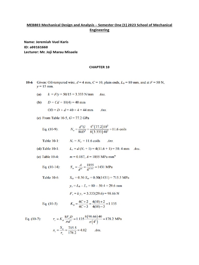 MEB803 CHPT 10 Assignment | PDF