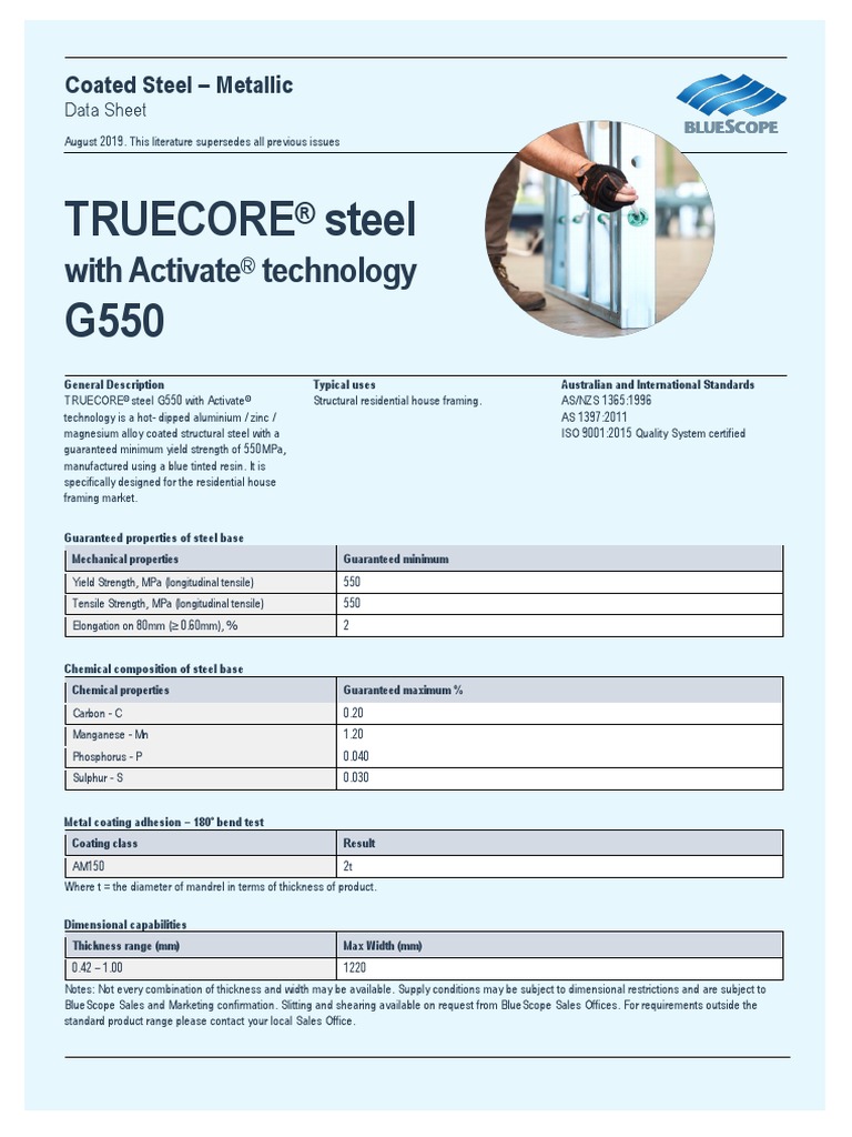 TRUECORE® Steel G550 Datasheet Aug 2019 | PDF | Steel | Metals