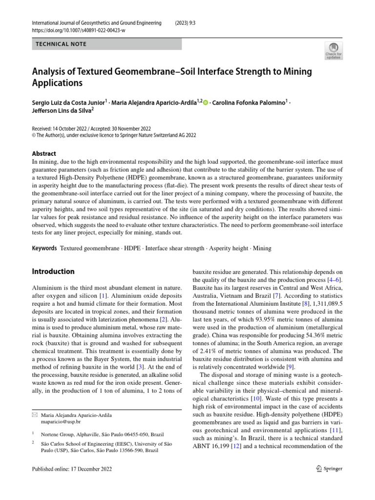 Junior (2022) - Analysis of Textured Geomembrane-Soil Interface ... Junior (2022) - Analysis of Textured Geomembrane-Soil Interface ...