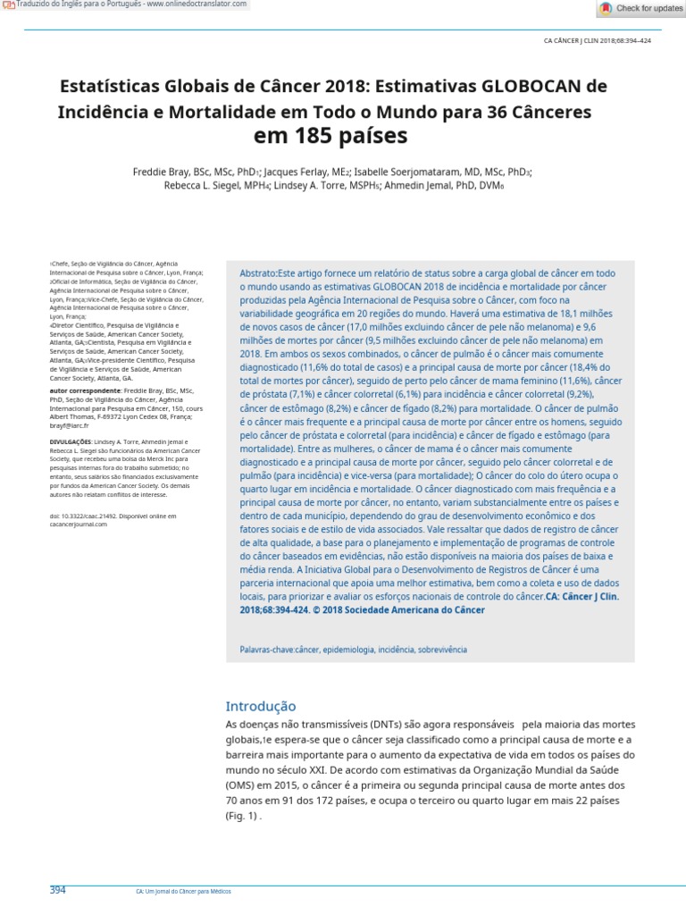 CA A Cancer J Clinicians - 2018 - Bray - Global Cancer Statistics 2018 ...