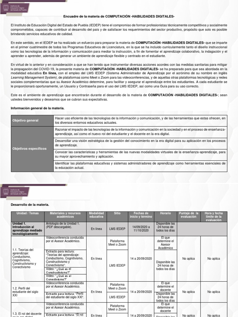 Encuadre_COMPUTACION_2020 | PDF | Aprendizaje | Modificación de comportamiento