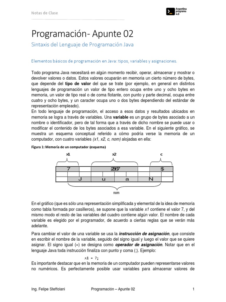 Programación - Apunte 02 | PDF | Tipo de datos | Java (lenguaje de programación)