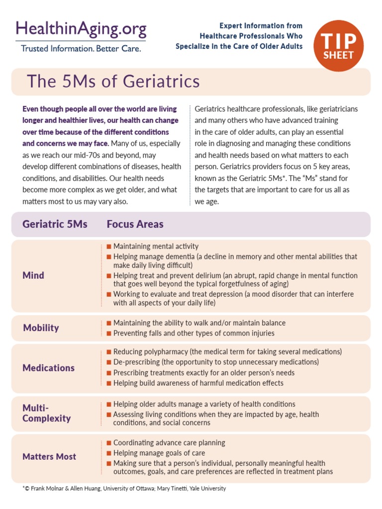 HIA TipSheet Geriatric 5Ms 19 | PDF | Geriatrics | Health Professional