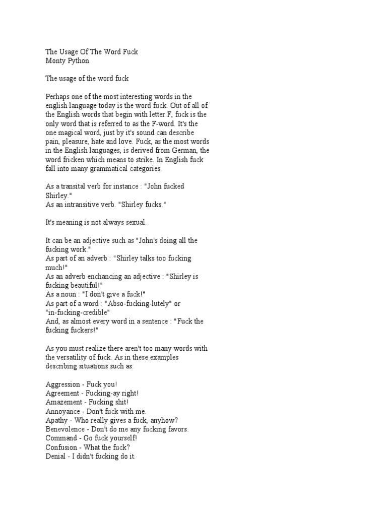 Monty Python Fuck | PDF | Fuck | Verb
