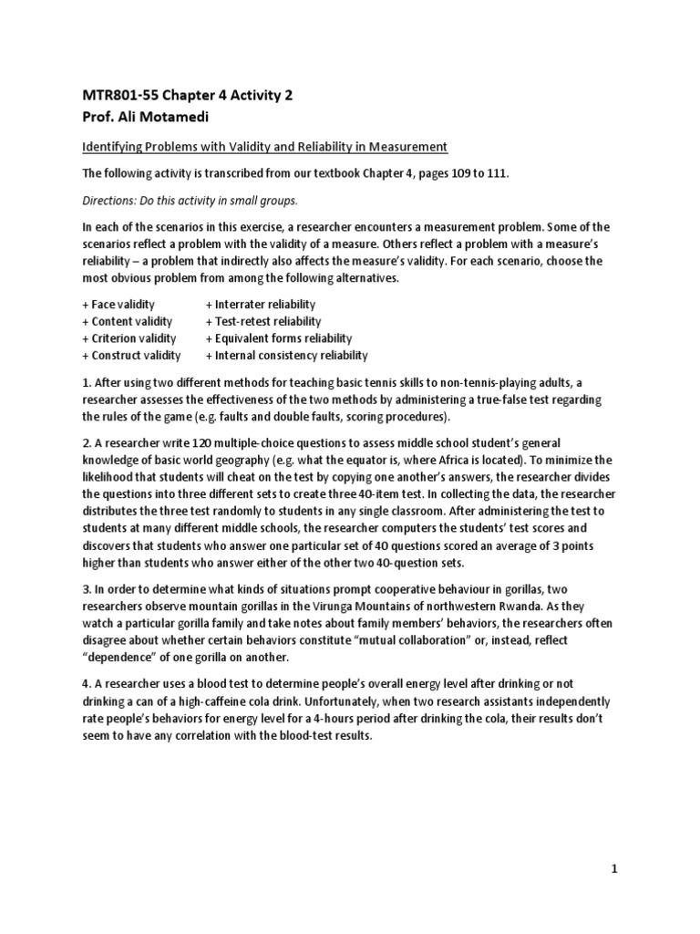 Chapter4 Activity2 Pdf Validity Statistics Cognition 8833