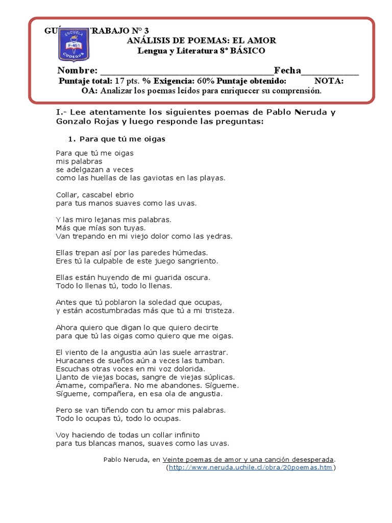 8° Clase 8-ANÁLISIS ELEMENTOS DEL POEMA | PDF