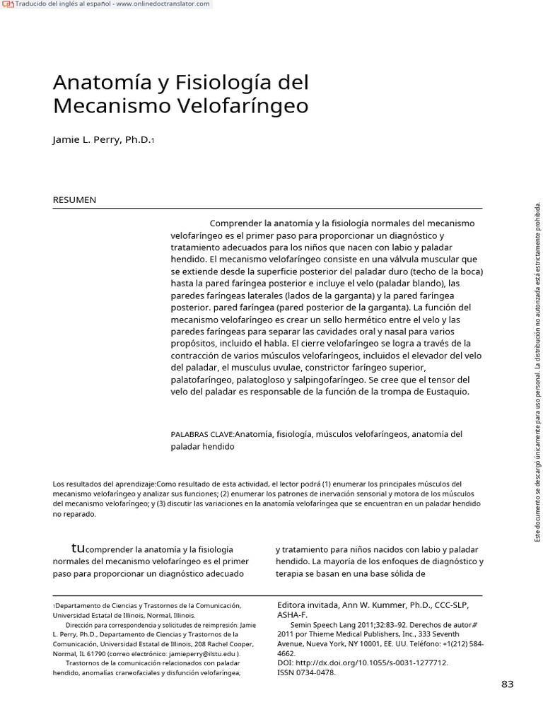 Anatomía y Fisiología Del Mecanismo Velofaringeo | PDF | Músculo | Anatomía