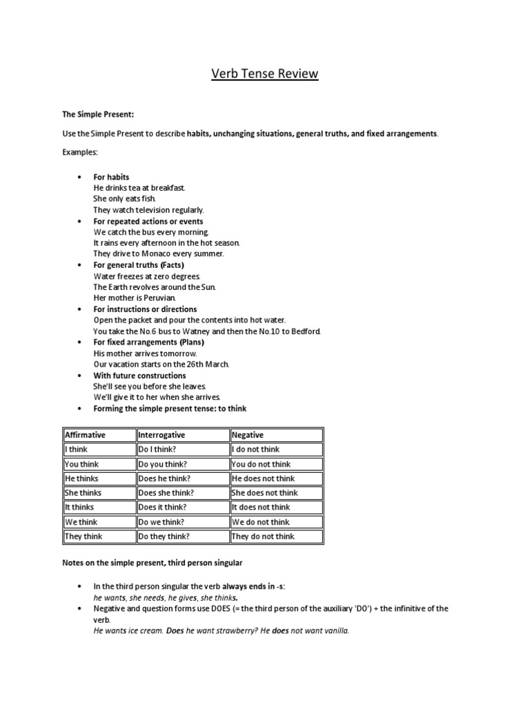 Verb Tense Review | PDF | Perfect (Grammar) | Grammatical Tense