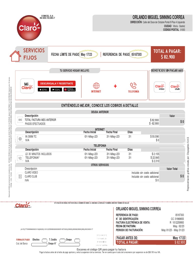 Factura Claro Colombia | PDF | Factura | Internet