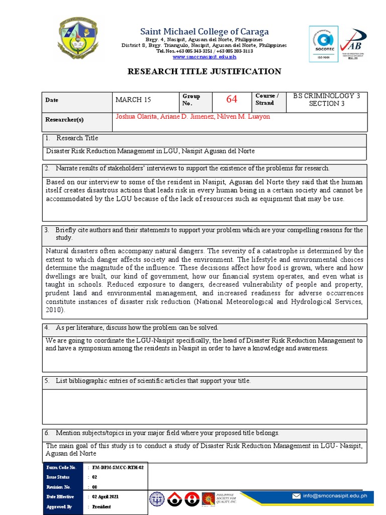 DRRM Nasipit Justification | PDF | Disaster Risk Reduction | Risk