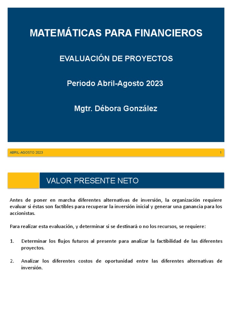 Matemática Financiera Clase 6-1 | PDF | Valor presente neto | Business