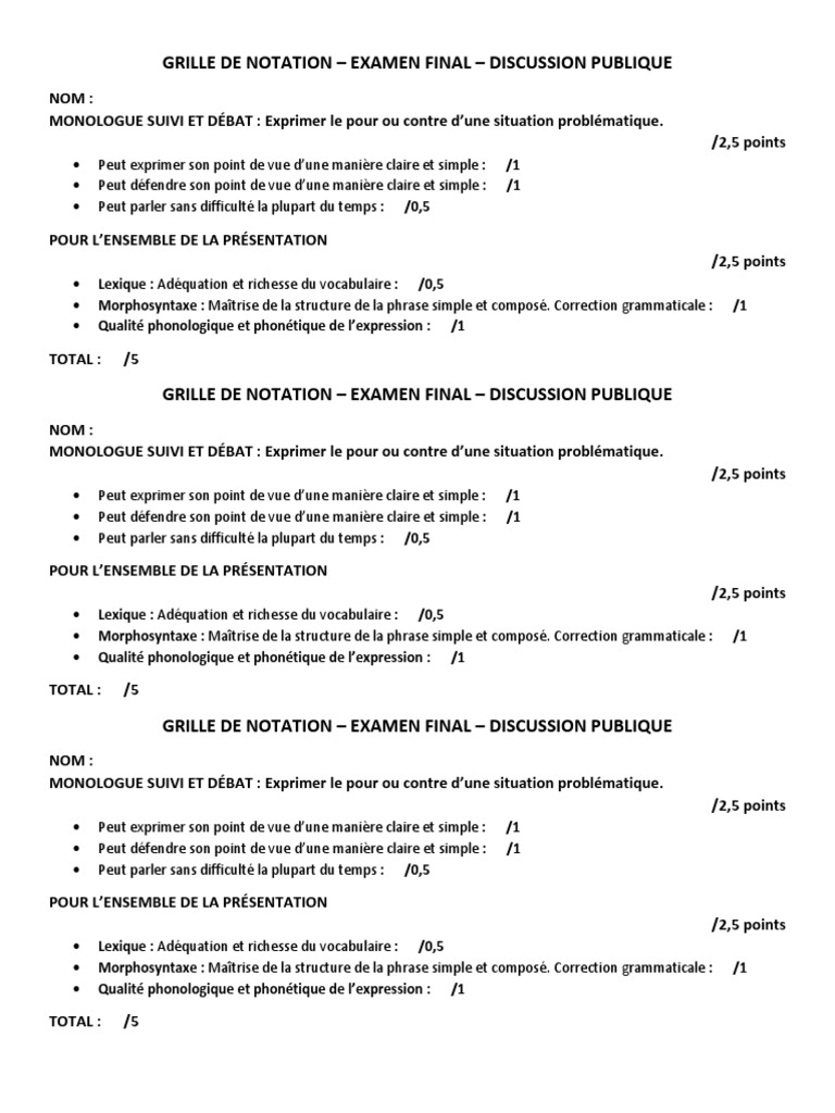 Grille de Notation pour Monologue et Débat | PDF | Grammaire | Sciences cognitives
