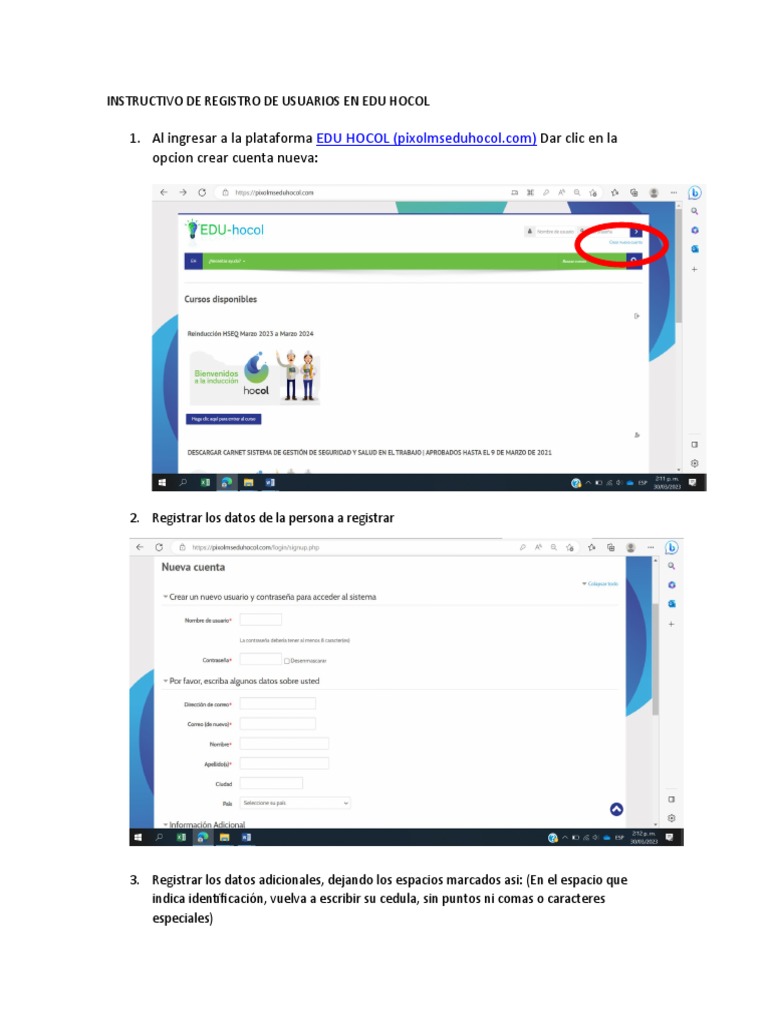 Instructivo de Registro de Usuarios en Edu Hocol | PDF