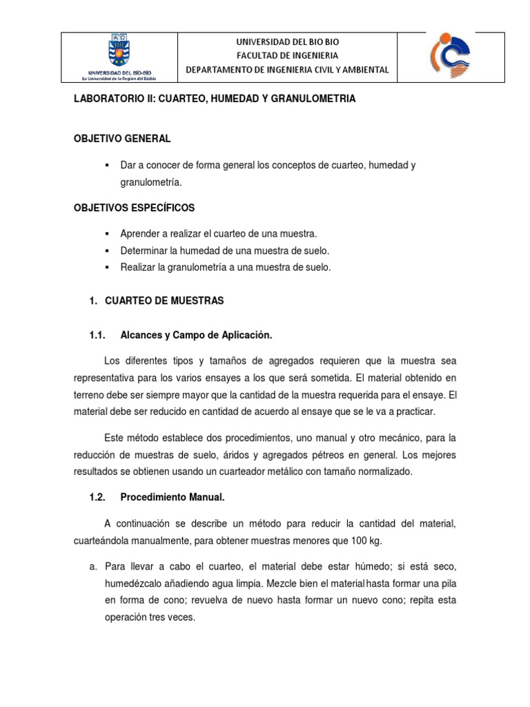 Lab 2 Humedad, Cuarteo y Granulometría | PDF | Ciencias fisicas