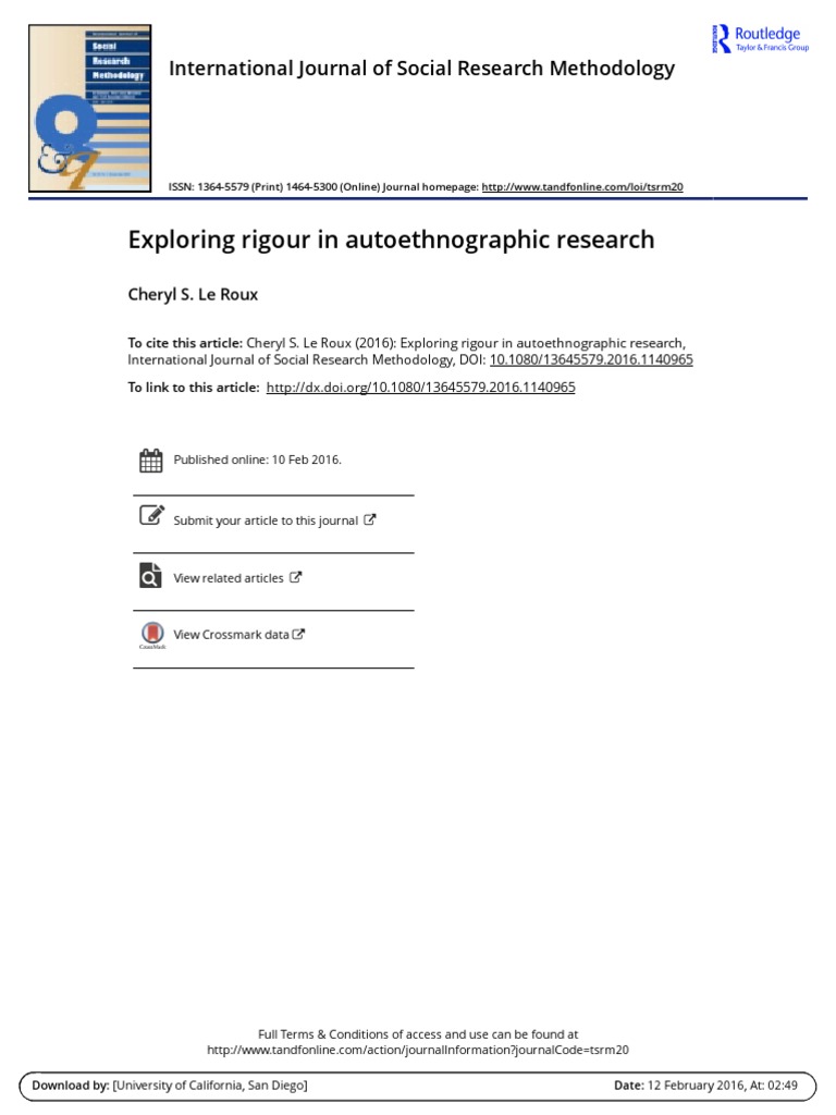 Exploring Rigour in Autoethnographic Research | PDF | Methodology ...
