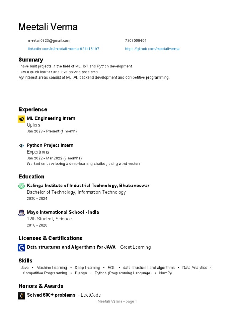 Resume Meetali Verma | PDF