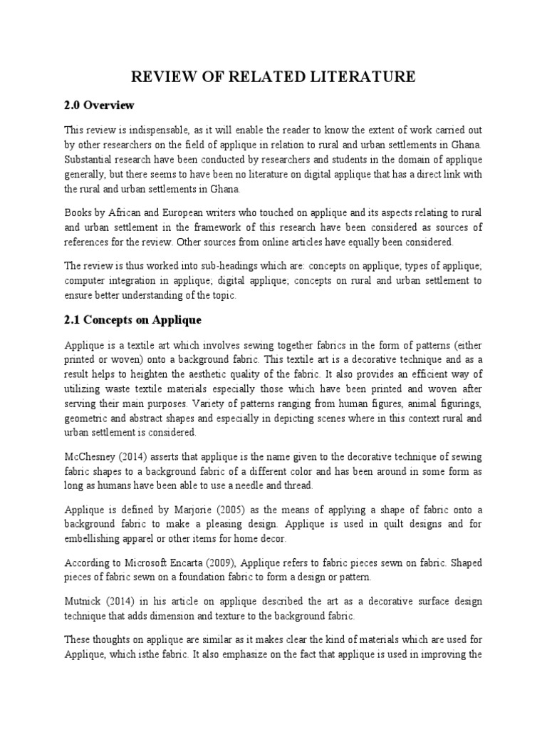 Review of Related Literature | PDF | Appliqué | Textiles