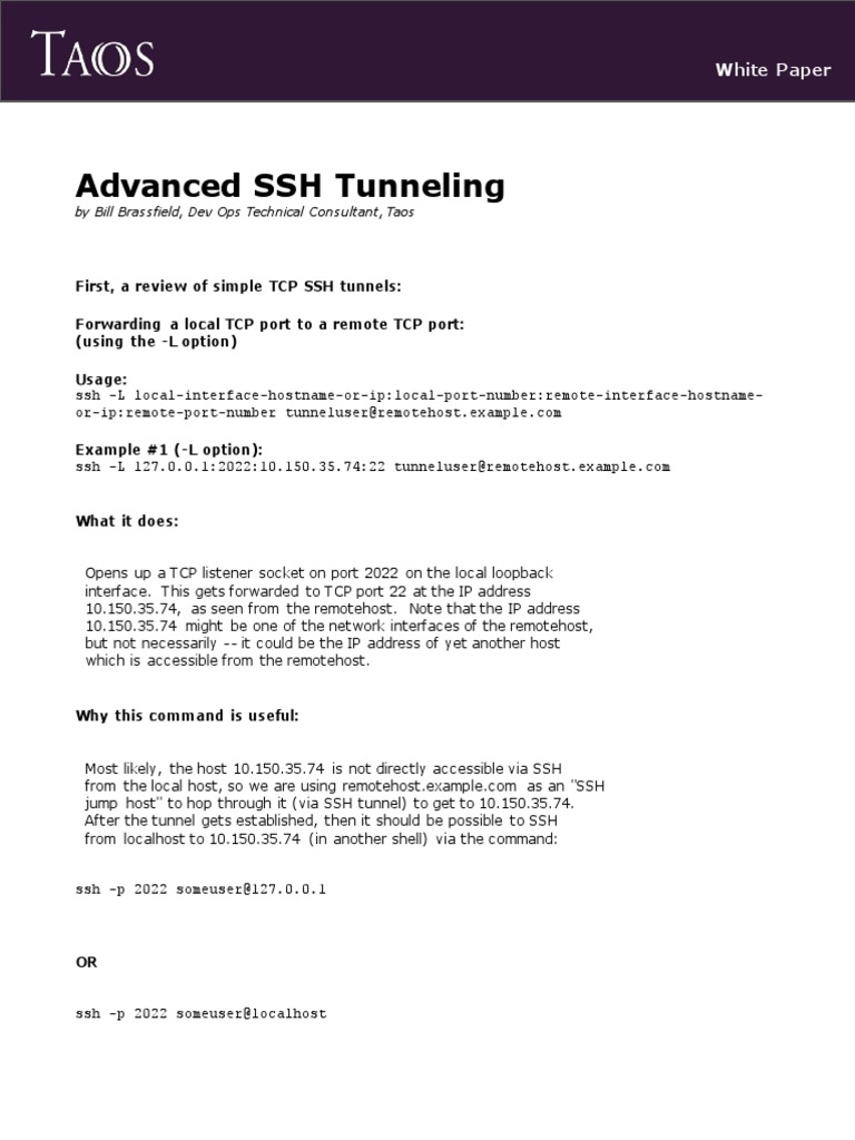 Taos White Paper - Advanced SSH Tunneling | PDF | Port (Computer Networking) | Secure Shell