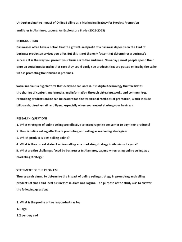 Understanding The Impact of Online Selling As A Marketing Strategy For ...