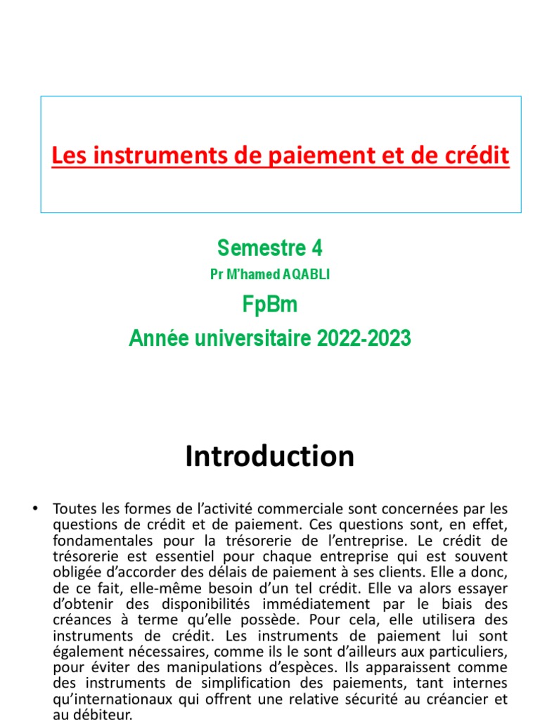 Instruments de Paiement et Crédit: Concepts et Évolution | PDF | Chèque ...