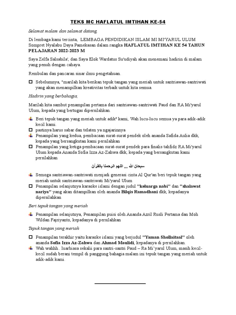 TEKS MC Acara Haflah New | PDF