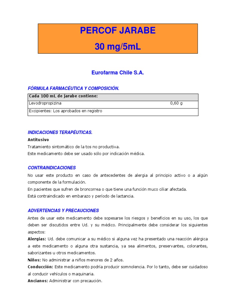 Ficha Tecnica Percof Jarabe | PDF | Medicamentos con receta | Alergia