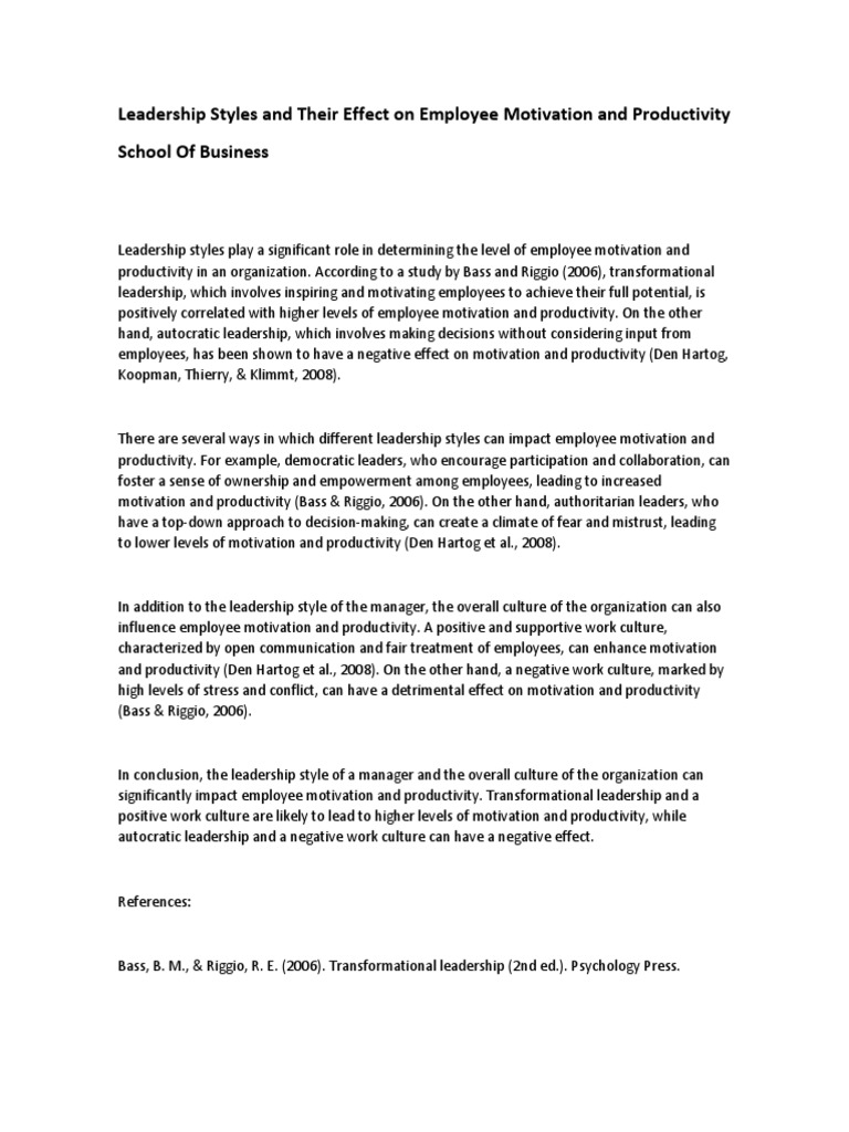 Leadership Styles Impact on Motivation | PDF