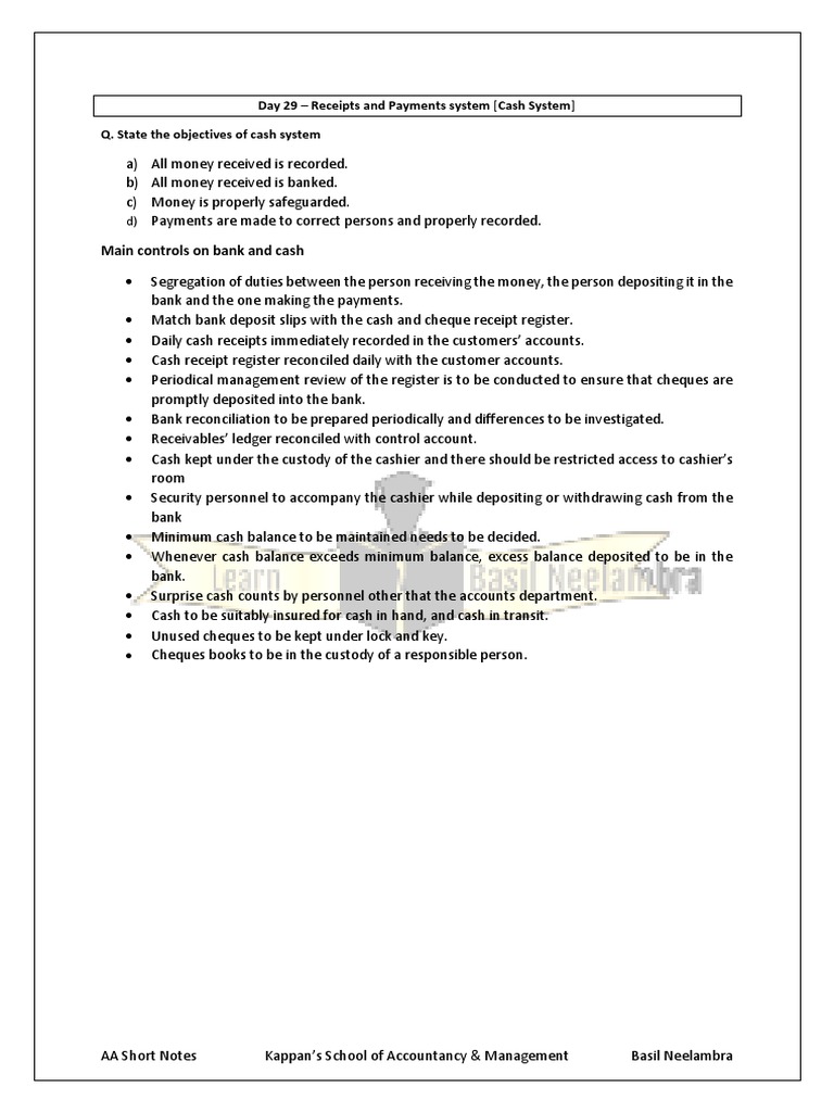 Internal Control - Receipts and Payments System | PDF