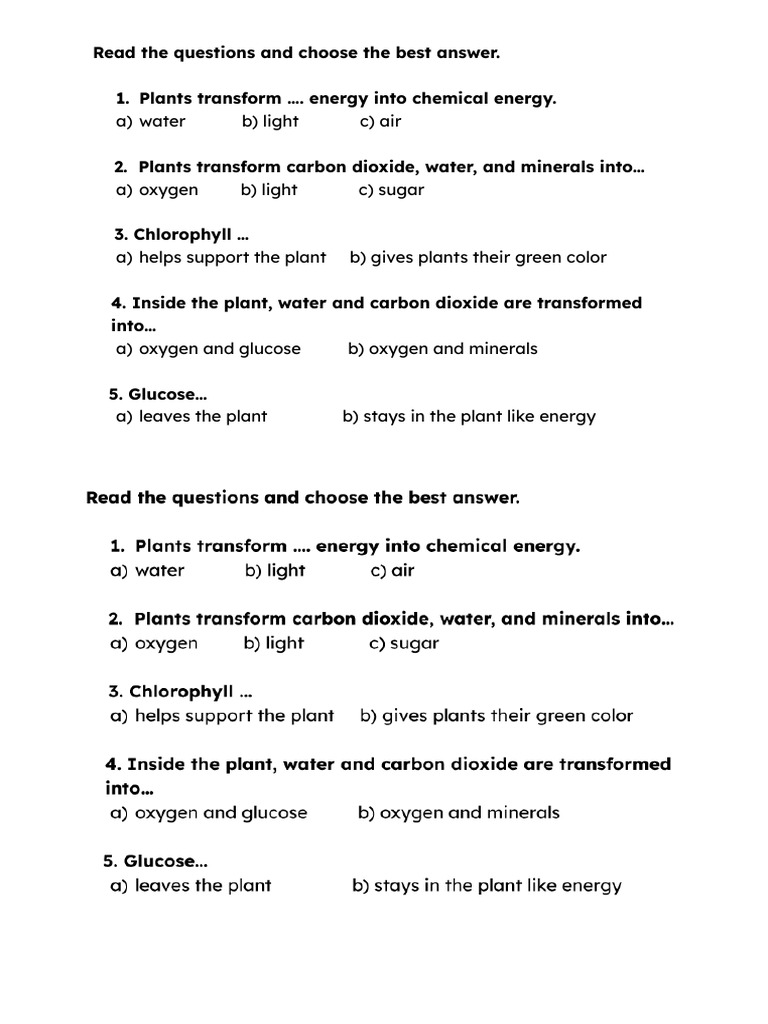 Photosynthesis - Multiple Choice | PDF