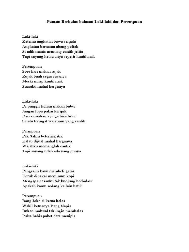 Pantun Berbalas-Balasan Laki-Laki Dan Perempuan | PDF