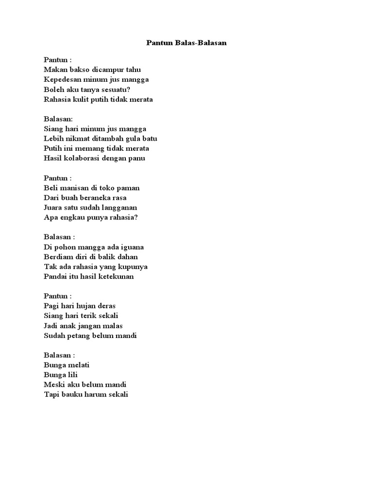Pantun Balas Balasan | PDF
