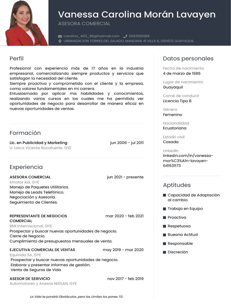 CV Vanessa Carolina Morán Lavayen | PDF