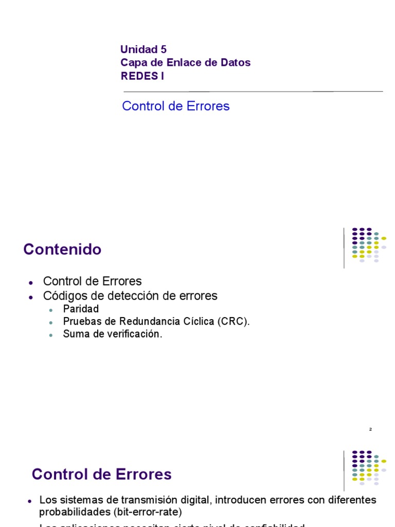 5 - Capa de Enlace de Datos - Control de Errores | PDF | Detección y corrección de errores ...