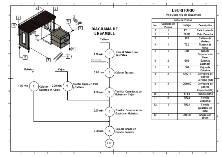 Diagrama de Ensamble Escritorio 2 | Descargar gratis PDF | Carpintería ...