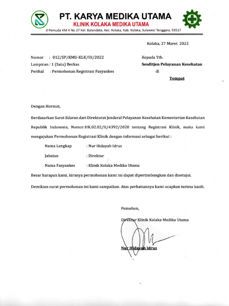 Surat Permohonan Registrasi | PDF