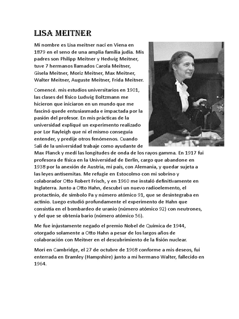 Biografía de Lise Meitner: Pionera en Física | PDF