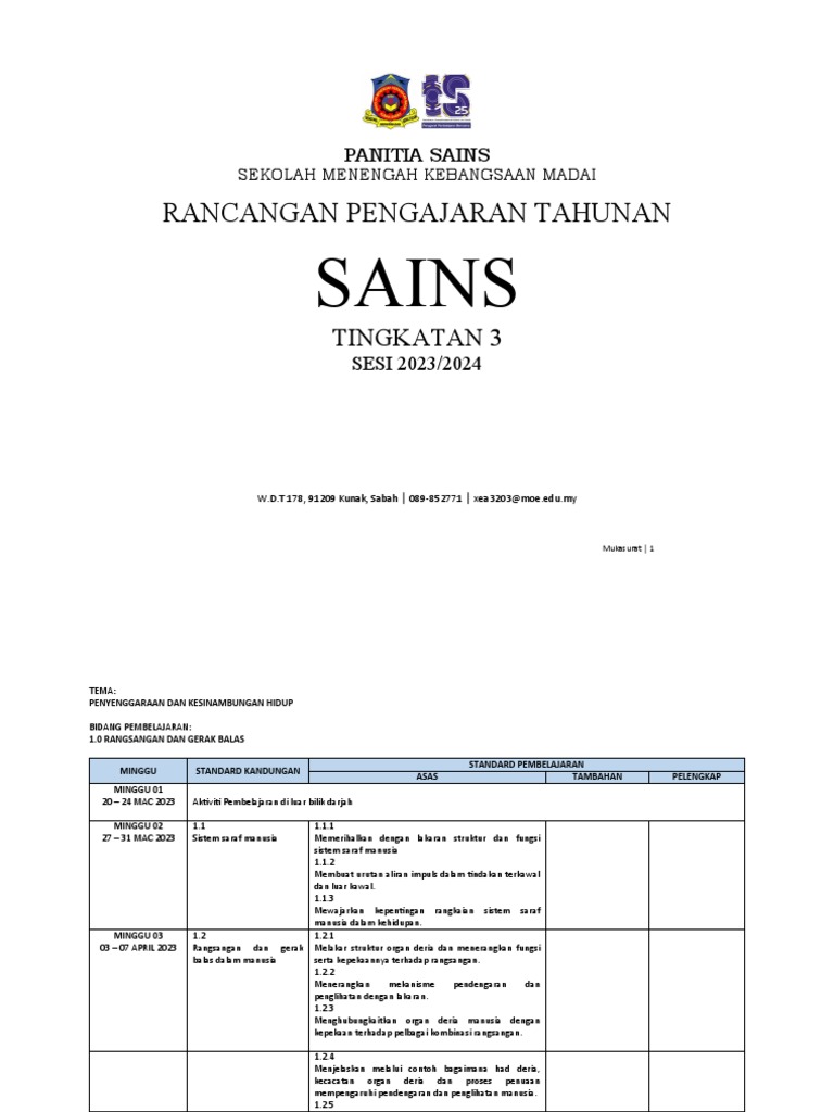 RPT Sains Tingkatan 3 (2023) | PDF