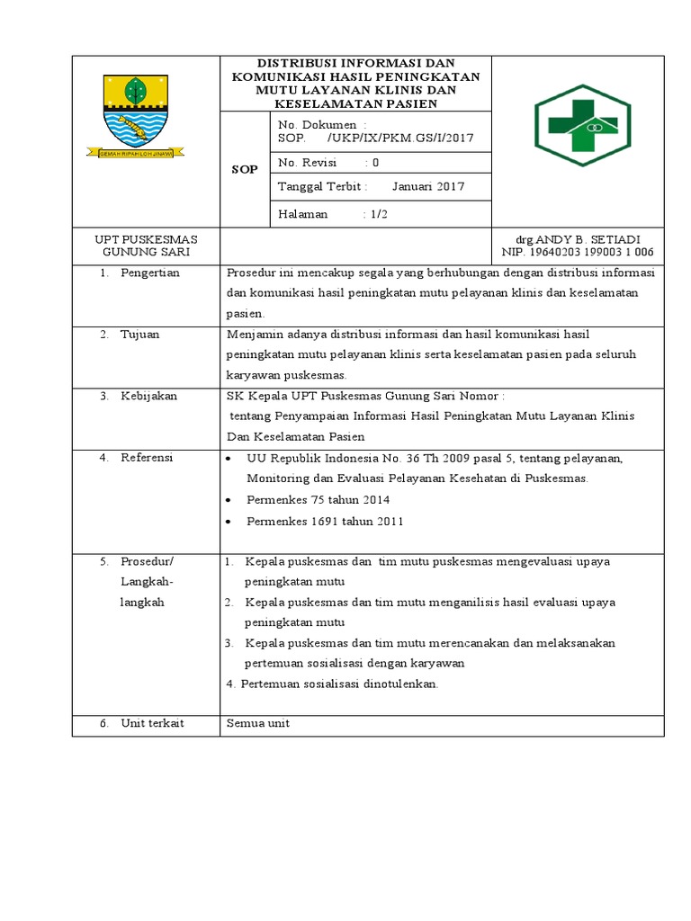9.4.4.1 Sop Distribusi Informasi Dan Komunikasi Hasil Penigkatan Mutu Layanan Klinis Dan ...
