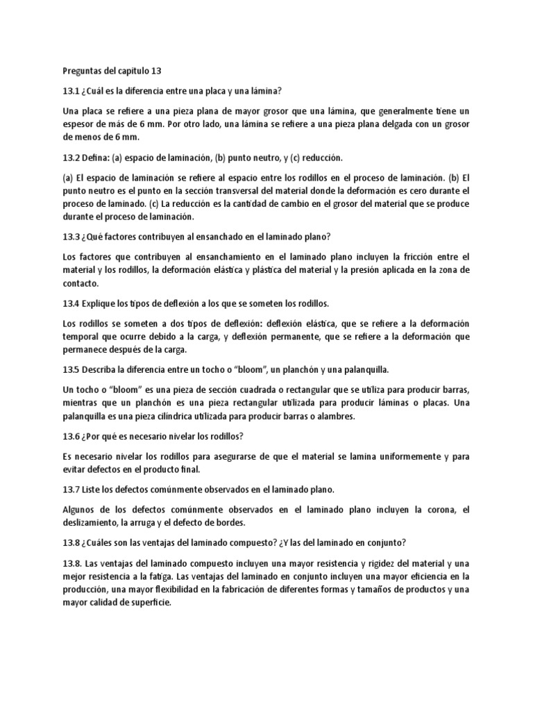 Preguntas Del Capitulo 13 y 14 | PDF | Laminado (metalmecánica) | Forjar